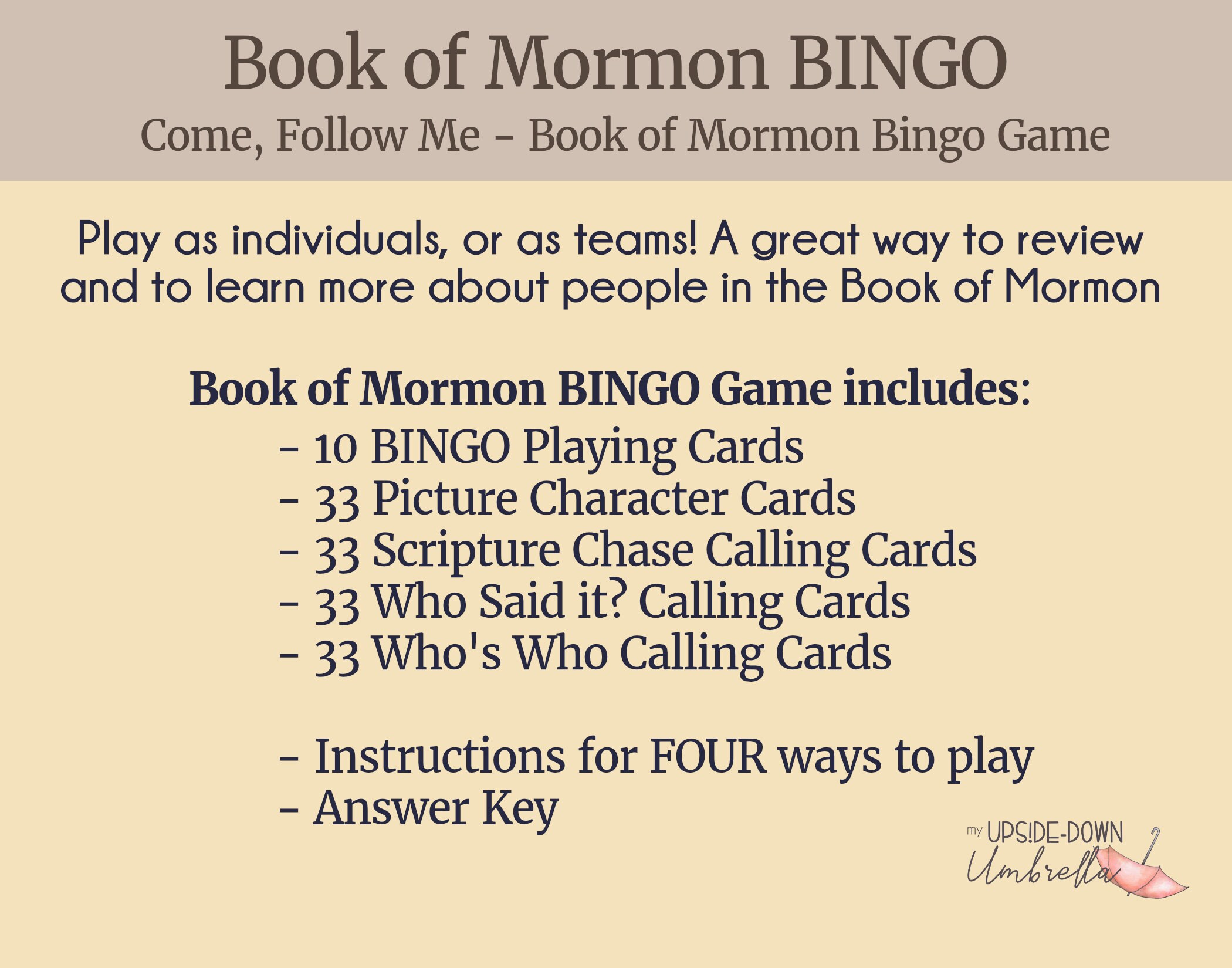 Book of Mormon BINGO Game LDS Primary Game Activities for - Etsy