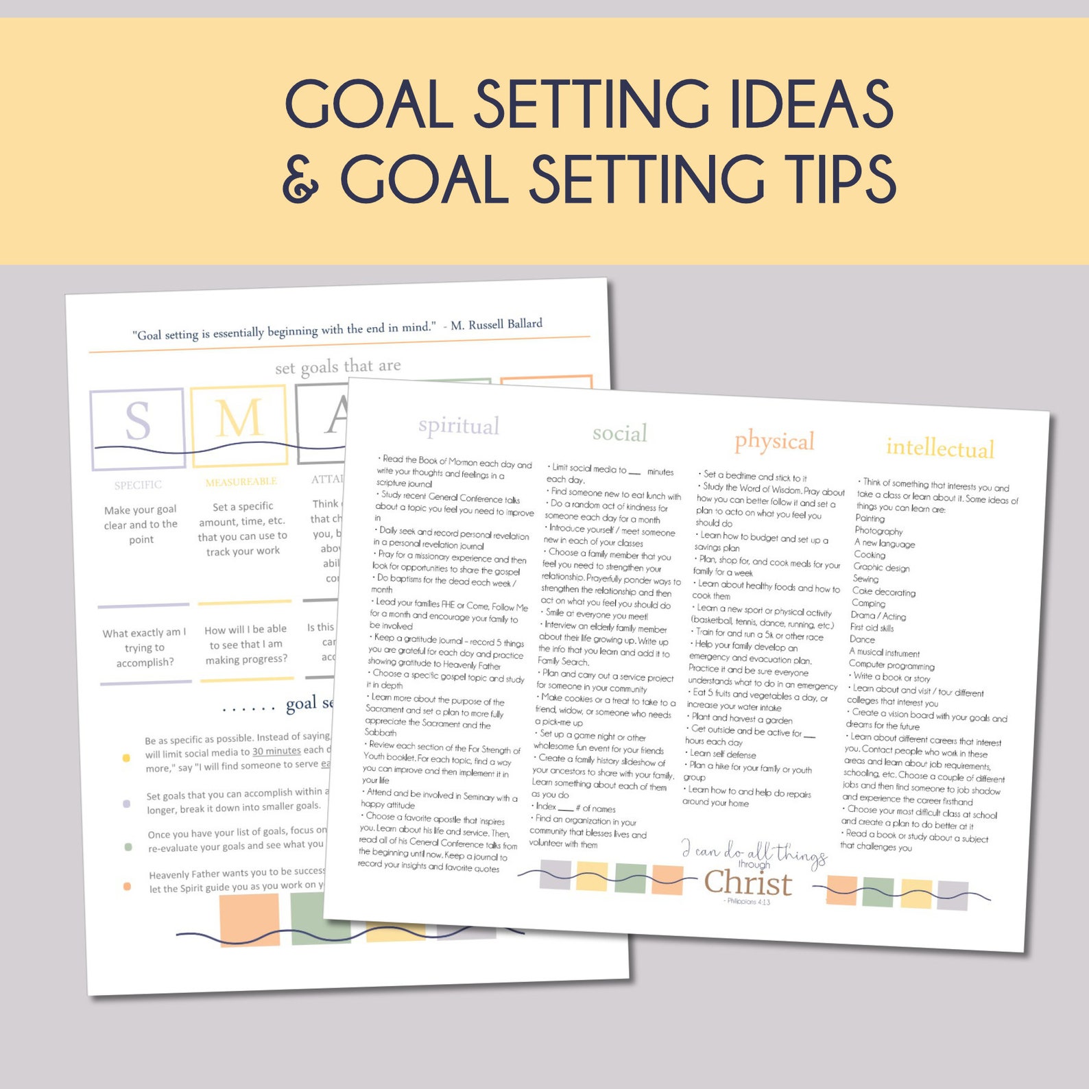 Young Women Goal Setting Kit for LDS Children and Youth - Etsy