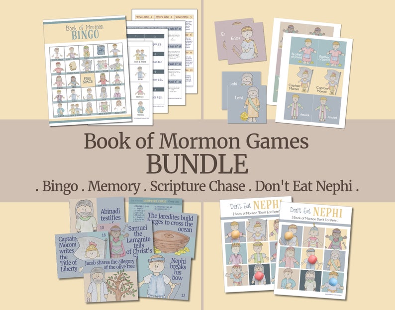 Book of Mormon Games BUNDLE LDS Primary Games Bingo Scripture Chase ...