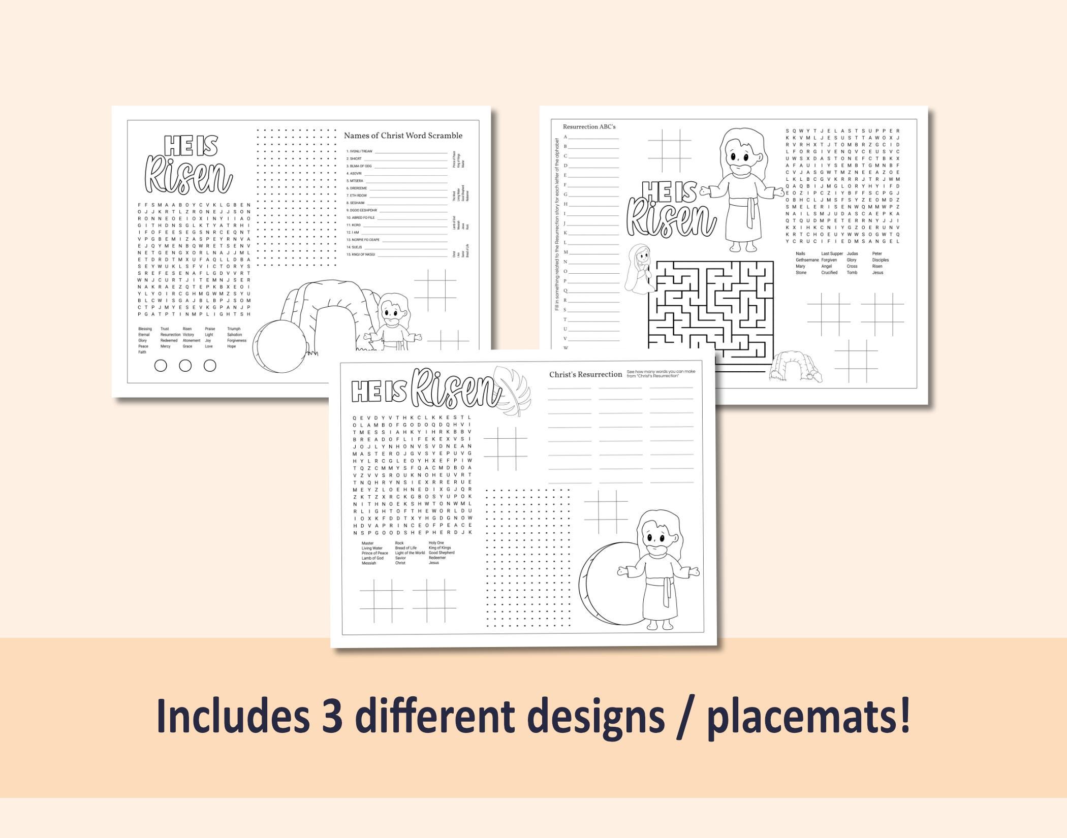 Printable Easter Activity Coloring Placemat for Christian Children - He ...