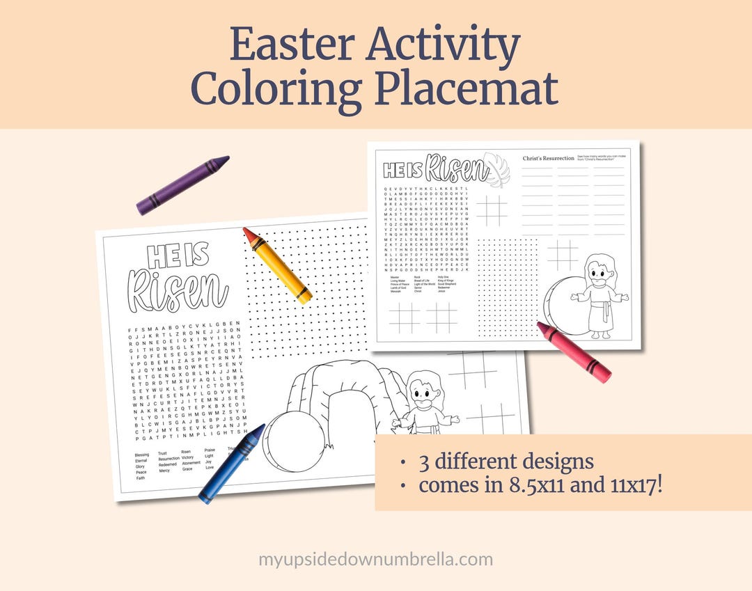 Printable Easter Activity Coloring Placemat for Christian Children - He ...
