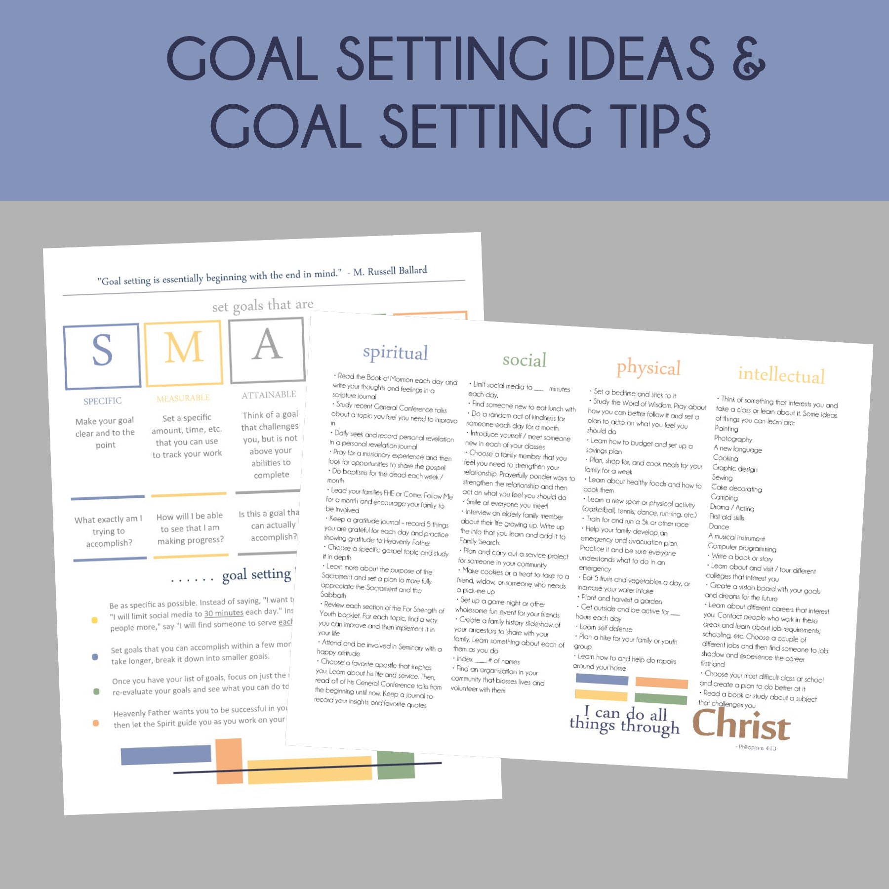 Goal Setting Kit for LDS Children and Youth Program Young Men - Etsy