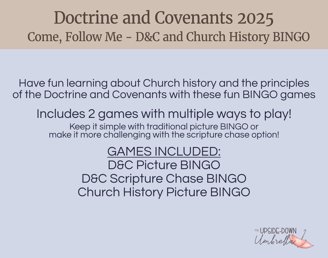 Doctrine and Covenants | Church History BINGO Game | LDS Primary Game ...