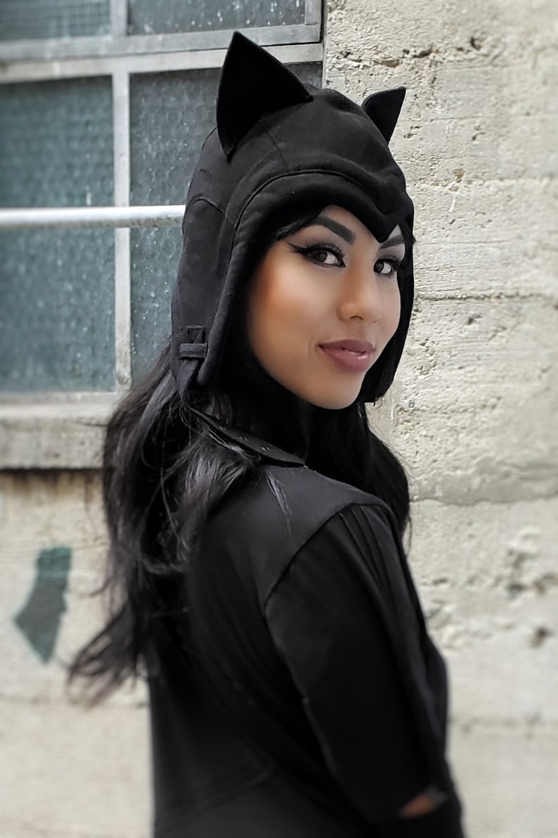 Black CAT HELMET by Eyecon Cosplay, Cat Hat With Ears, Festival Fashion ...