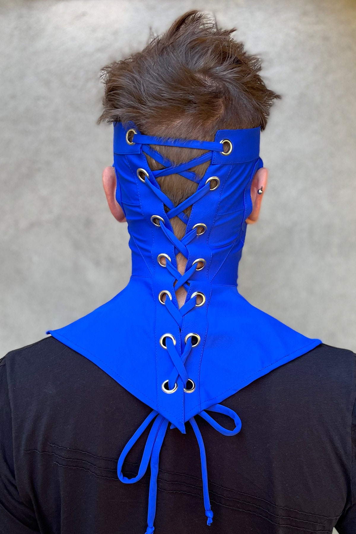 Blue Nylon Balaclava - Open Top, Corset Back, Superhero Mask, Cosplay ...