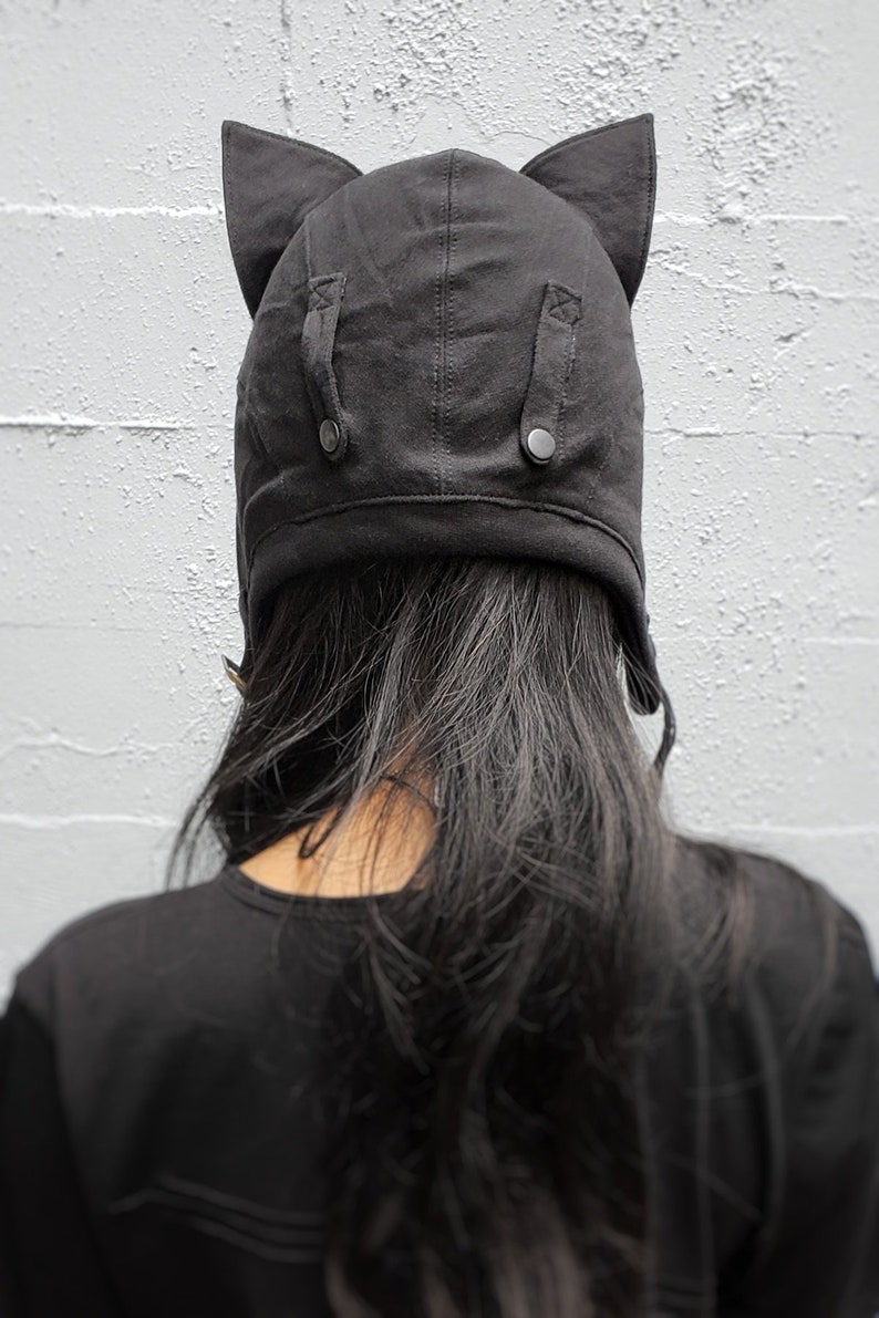 Black CAT HELMET by Eyecon Cosplay, Cat Hat With Ears, Festival Fashion ...