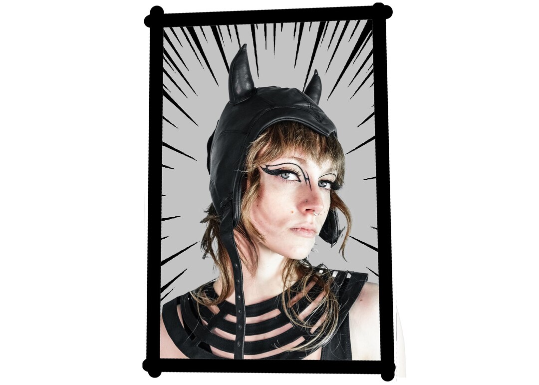 Black LEATHER DEVIL HELMET by Eyecon Cosplay - Black Leather Bomber ...