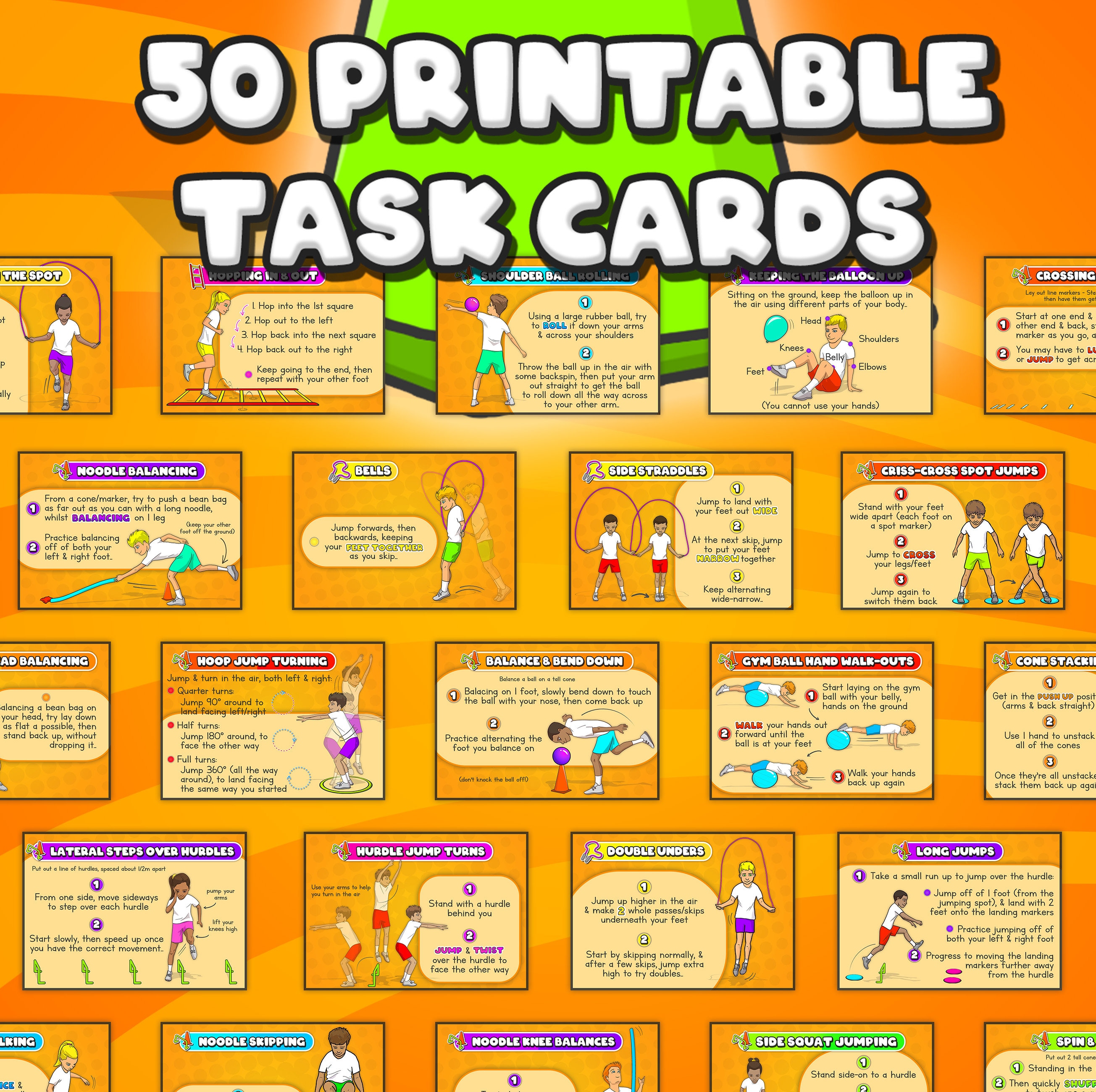 Movement & Locomotion Skills - Printable Task Cards for PE and Sport - Etsy