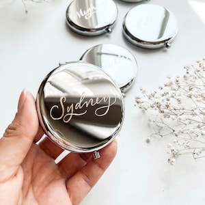 Hand Engraved Compact Mirror | Personalized Gift for Bridal Party ...