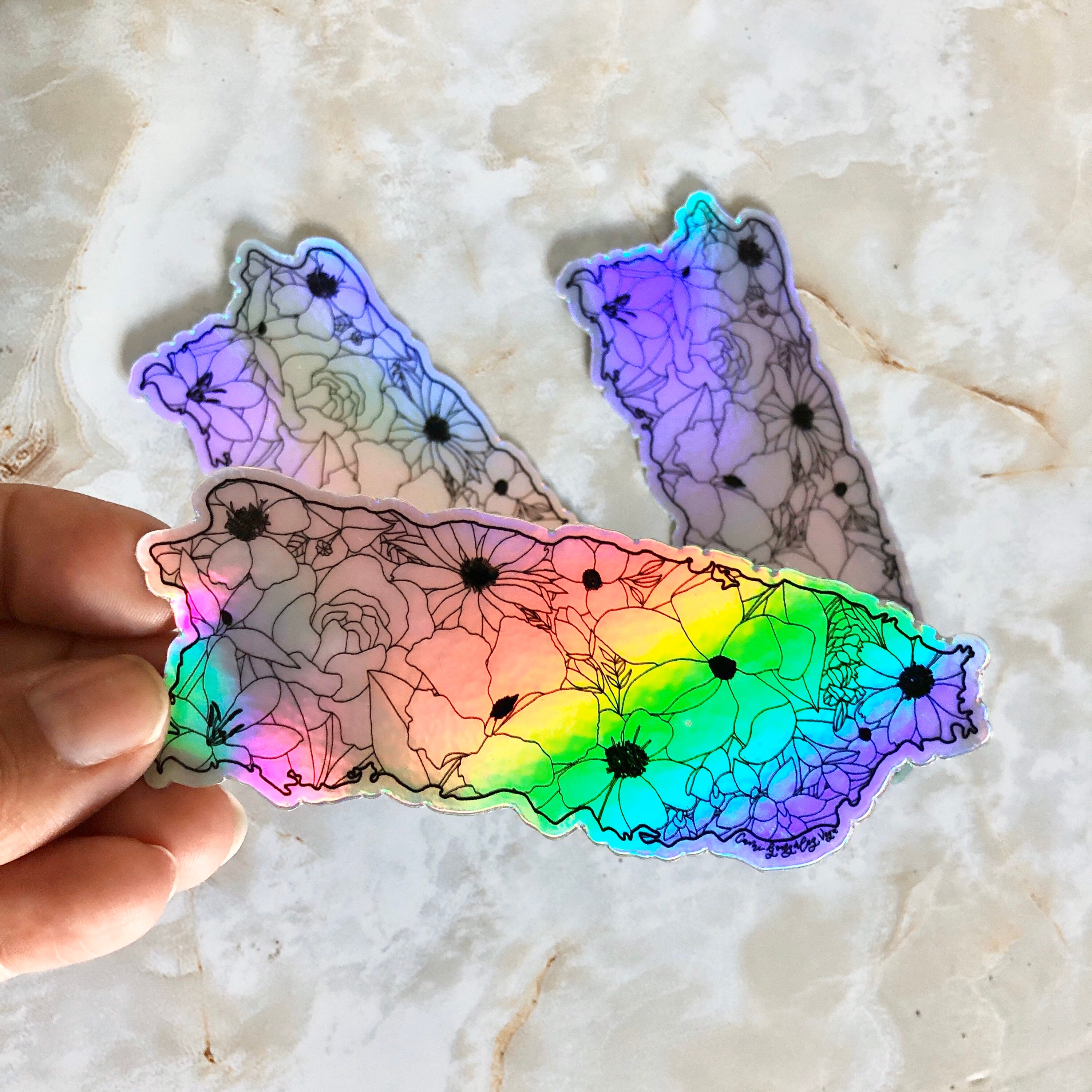 Modern Florals Puerto Rico Map Art Vinyl Sticker Holographic - Etsy