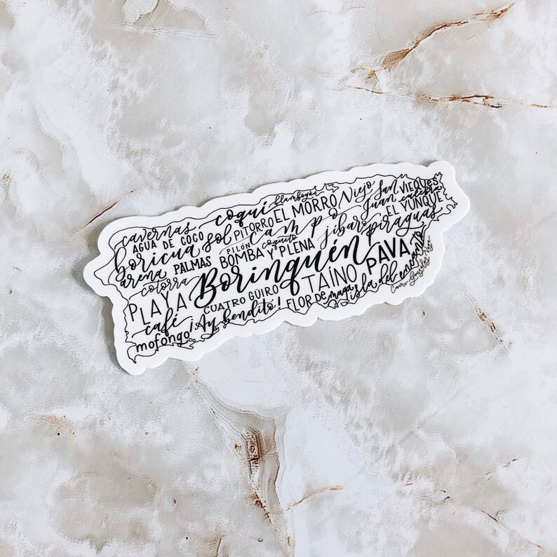 Puerto Rico Map Sticker Hand Lettered Map Art Sticker Modern | Etsy