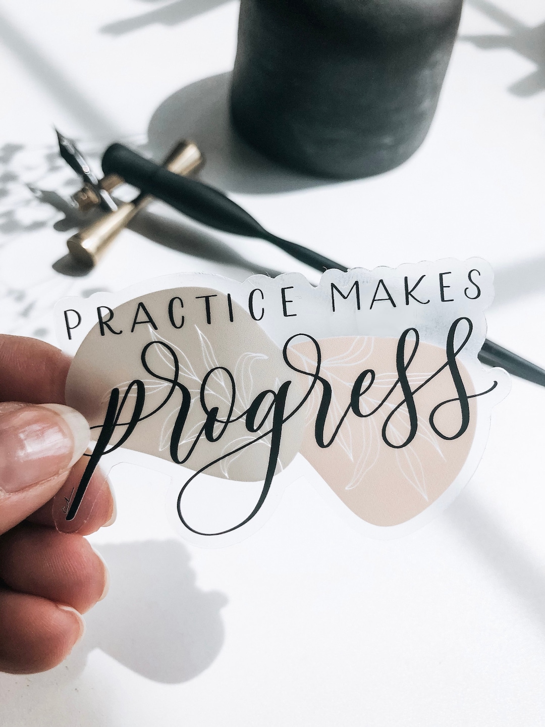 Practice Makes Progress Clear Sticker- Modern Calligraphy Clear Sticker ...