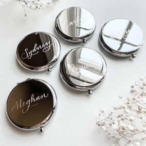 Hand Engraved Compact Mirror | Personalized Gift for Bridal Party ...