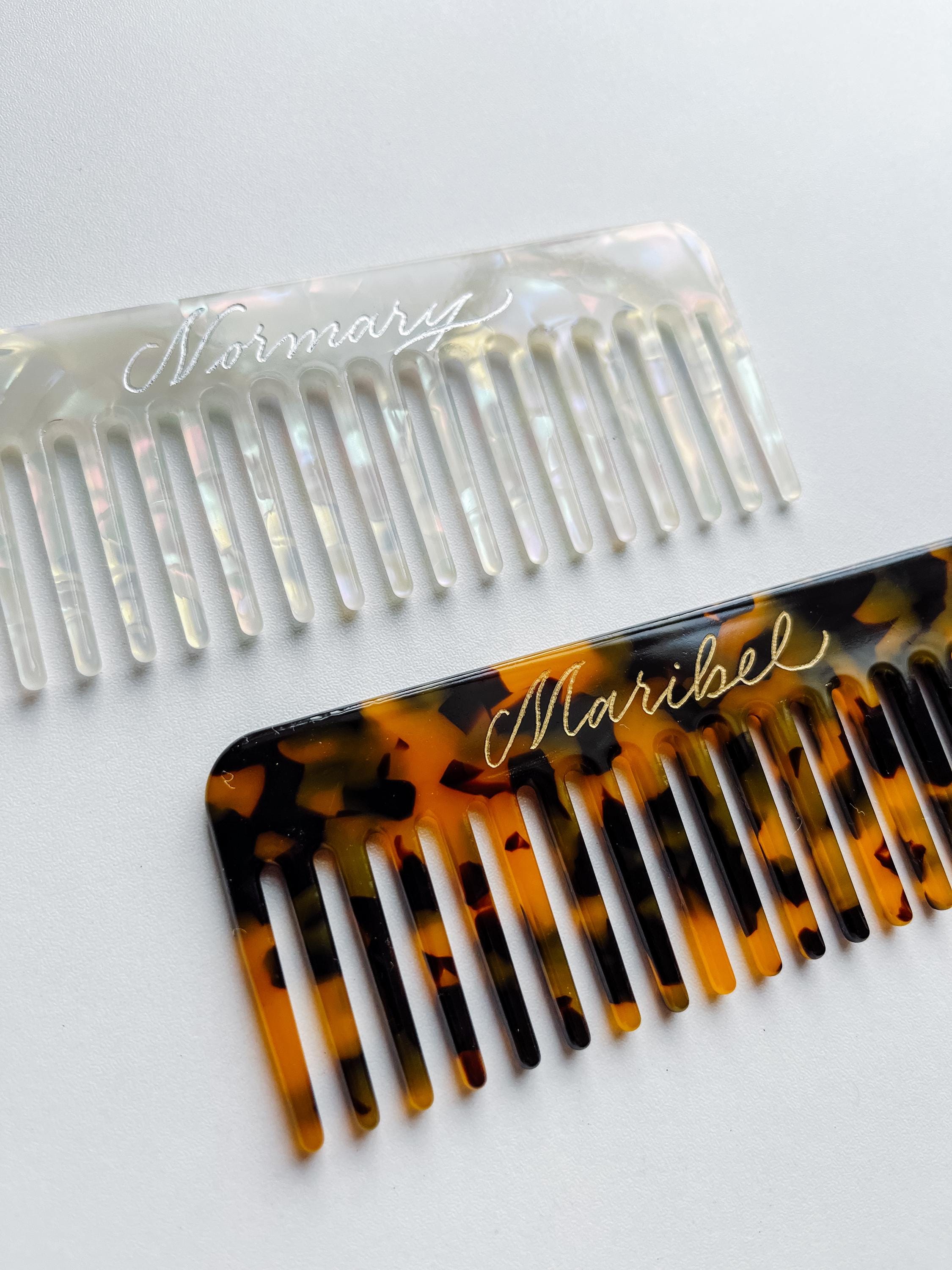 Hand Engraved Wide Teeth Acetate Comb | Personalized Gift for Bridal ...