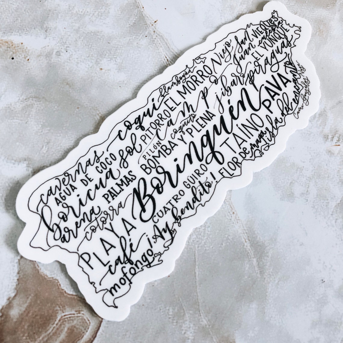 Puerto Rico Map Sticker Hand Lettered Map Art Sticker Modern | Etsy