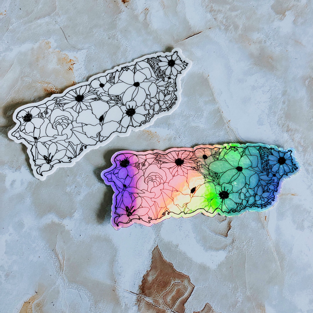 Modern Florals Puerto Rico Map Art Vinyl Sticker - Etsy