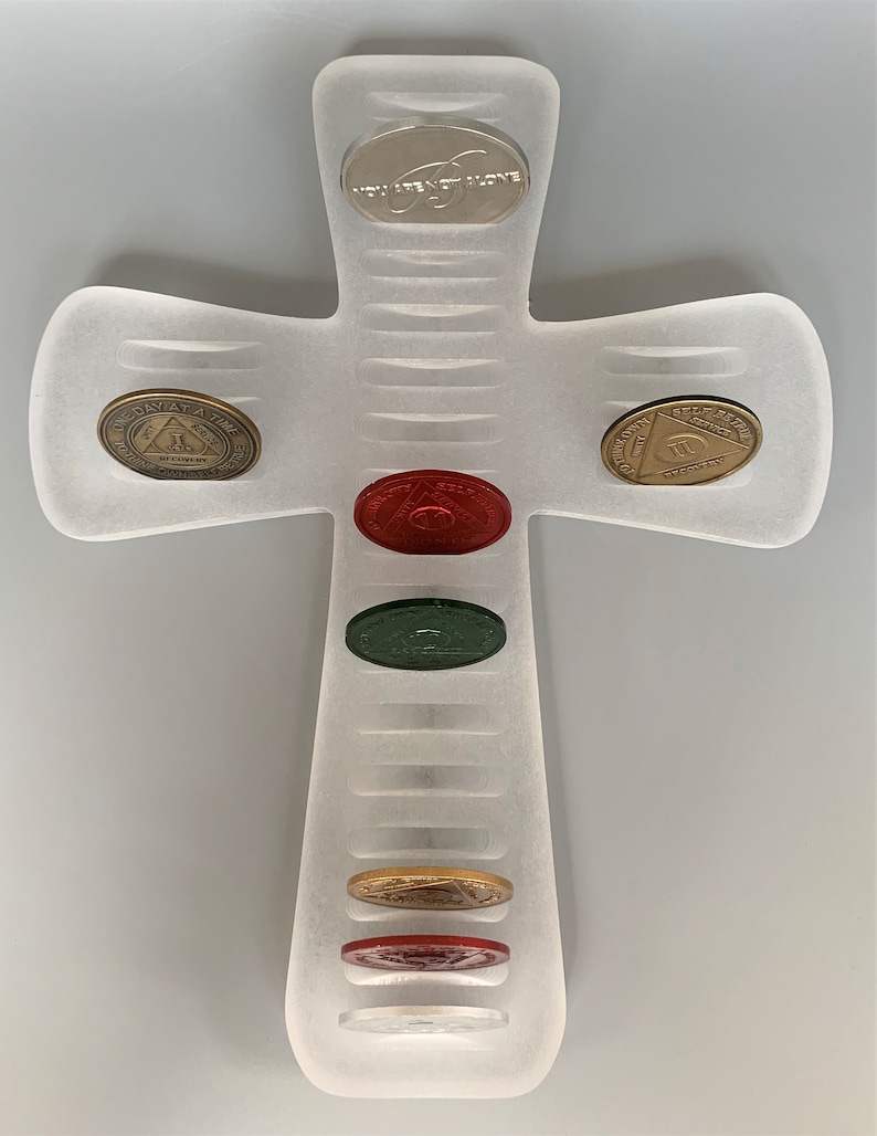 Curved Religious Cross AA Chip Holder Sobriety Gift for Men | Etsy