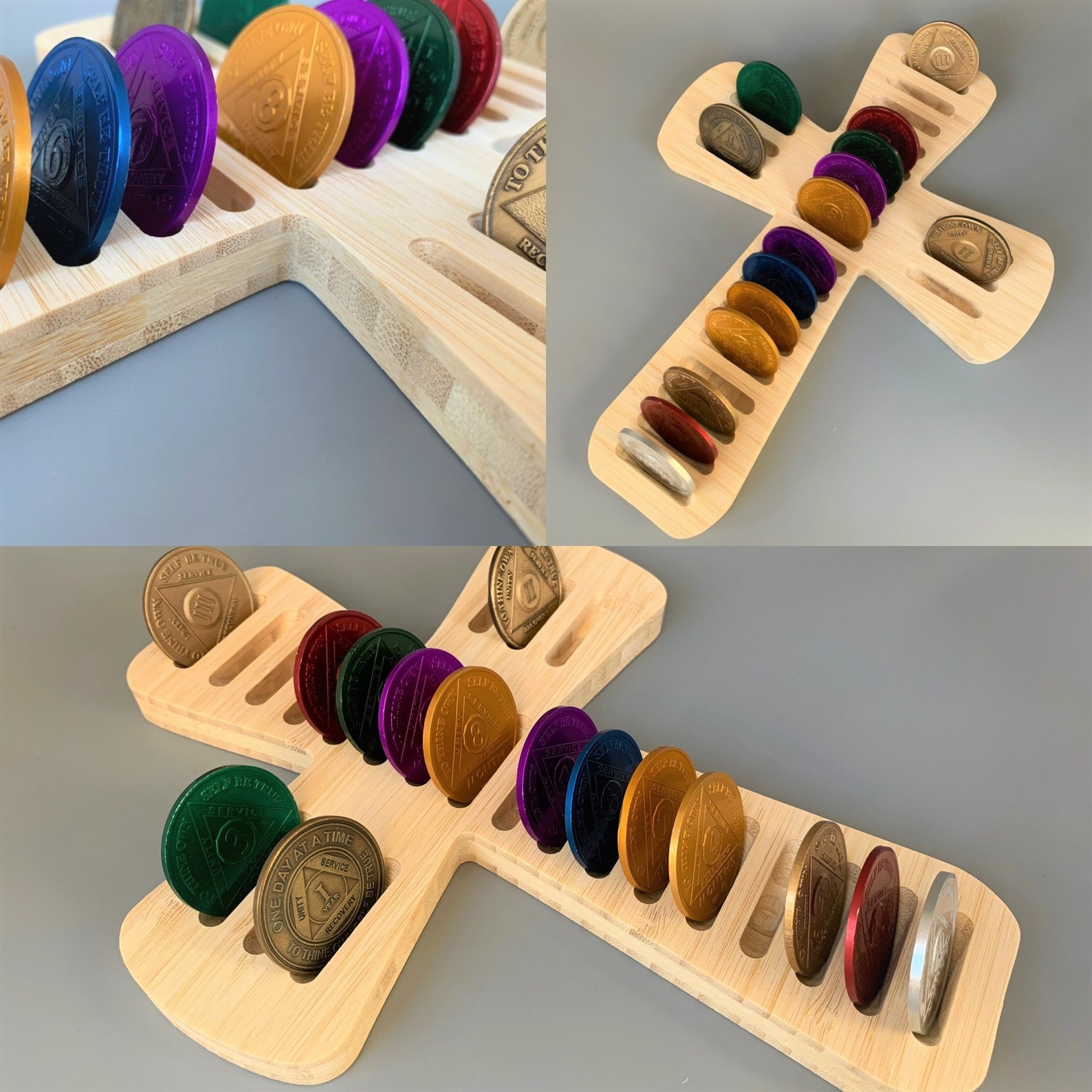 Curved Religious Cross AA Chip Holder, Sobriety Gift for Men and Women ...