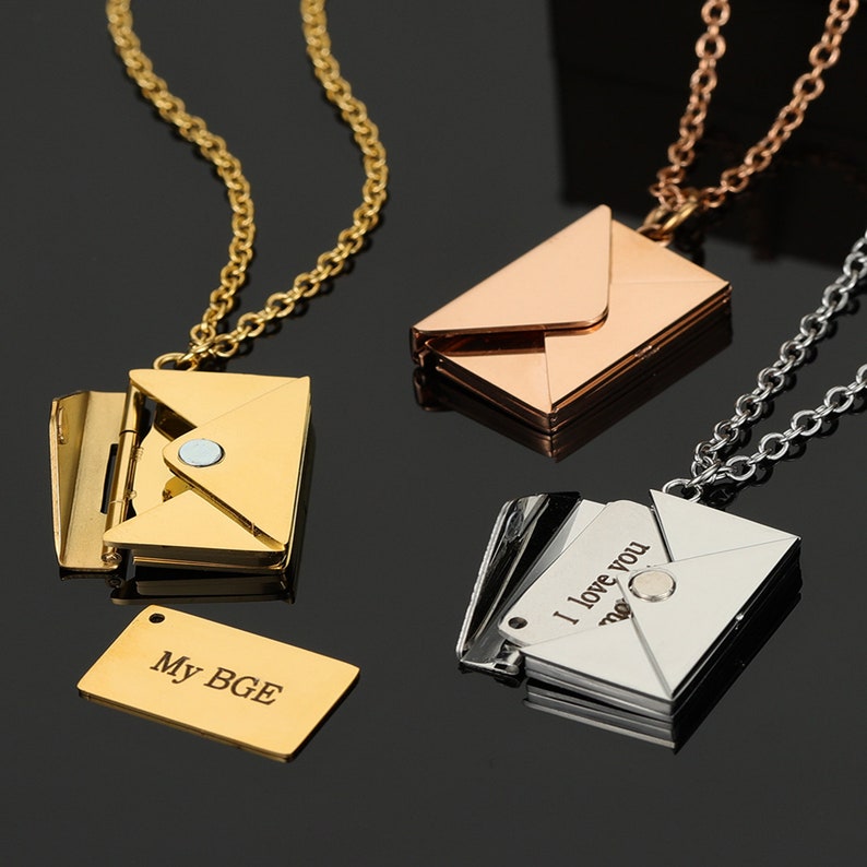 Custom Letter Envelope Necklace•secret Love Locket Jewelry•personalized ...