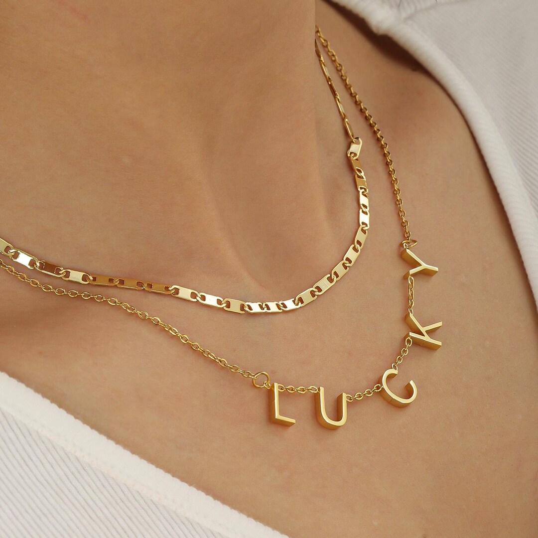 Custom Nameplate Necklace, Double Layer Name Neckalce for Mom,gold ...