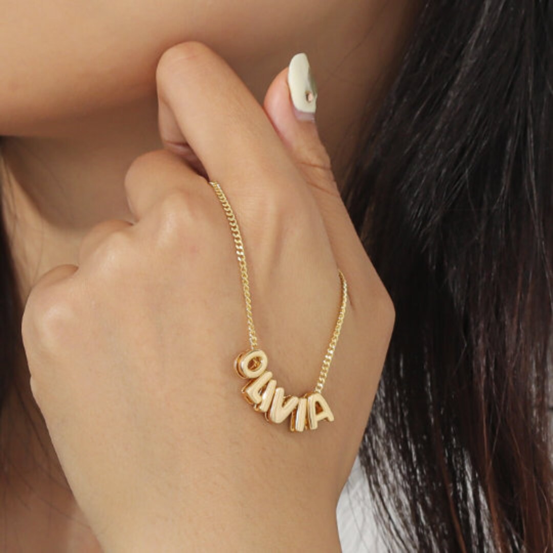 3D Bubble Letter Necklace, 18k Gold Plated Bubble Name Necklace, Valentine's Day Gift,best Gift ...