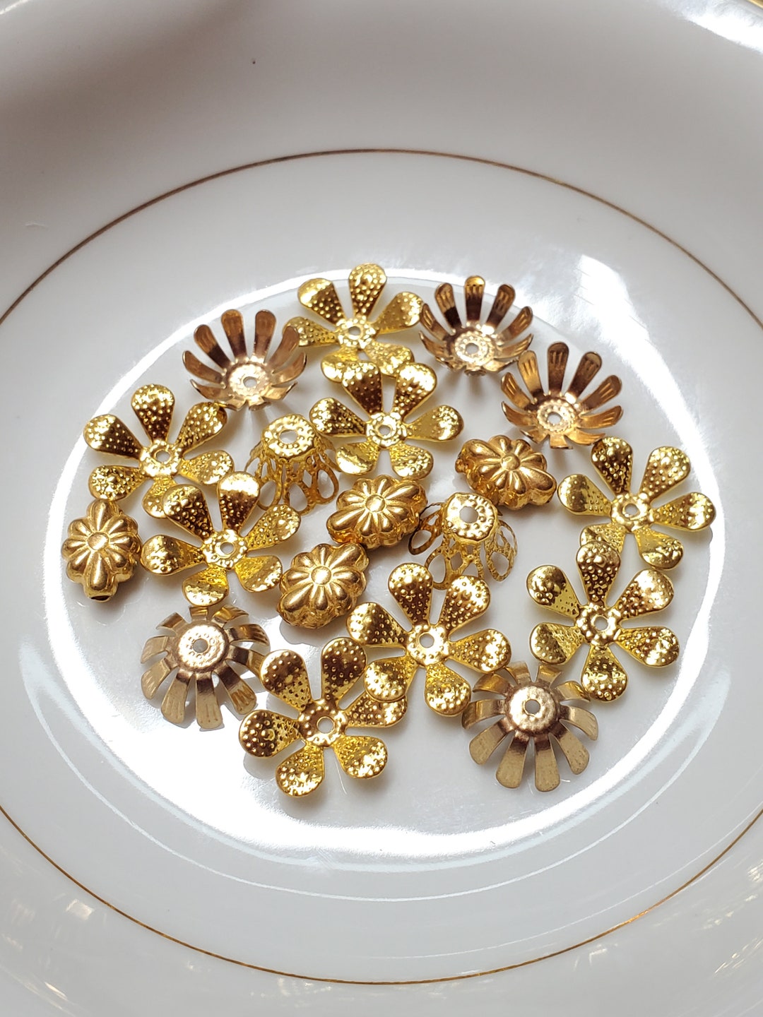 Gold End Caps, Multiple Shapes and Sizes, Set of 15 - Etsy