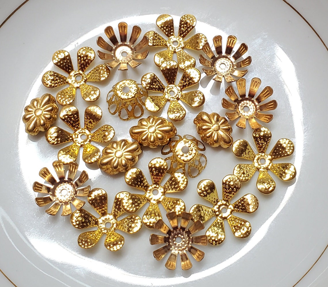 Gold End Caps, Multiple Shapes and Sizes, Set of 15 - Etsy