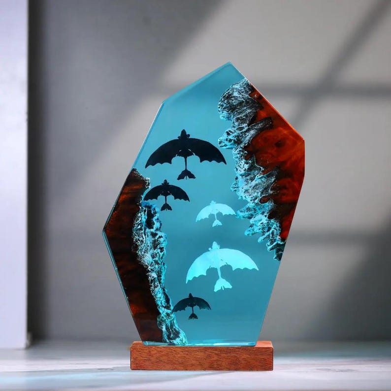 Toothless Light Fury Resin Lamp, Dragon Night Light, Epoxy Fantasy ...