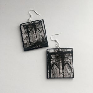 Brooklyn Bridge, Artsy Earrings Gift. Sustainable Wood and Silver Hooks ...