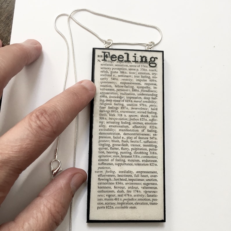 Feeling Word Necklace, Statement Wood Pendant, Thesaurus Sterling ...