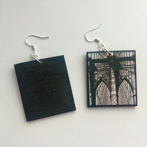 Brooklyn Bridge, Artsy Earrings Gift. Sustainable Wood and Silver Hooks ...