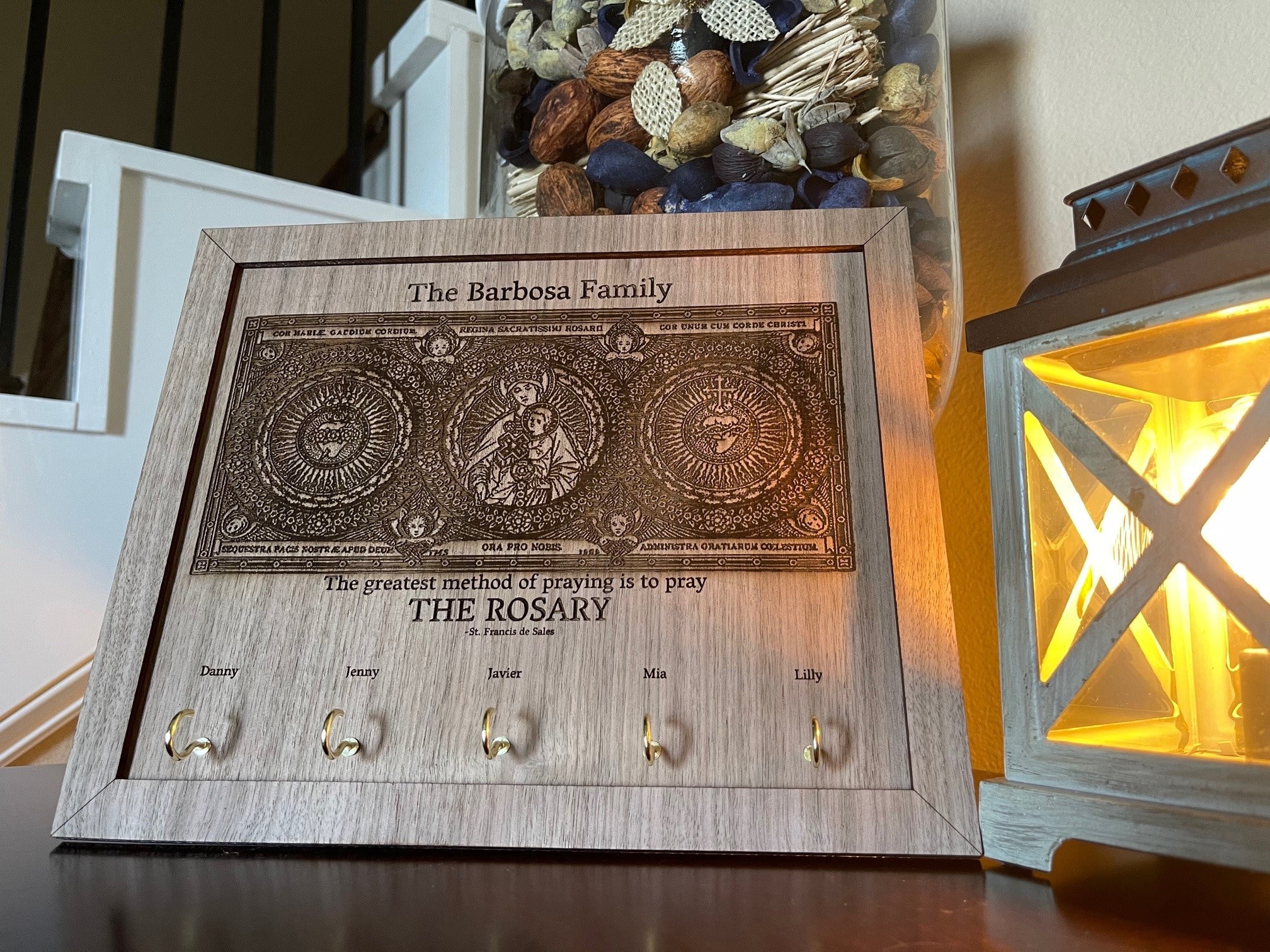 Framed Wood Rosary Holder Family Personalization Engraved | Etsy