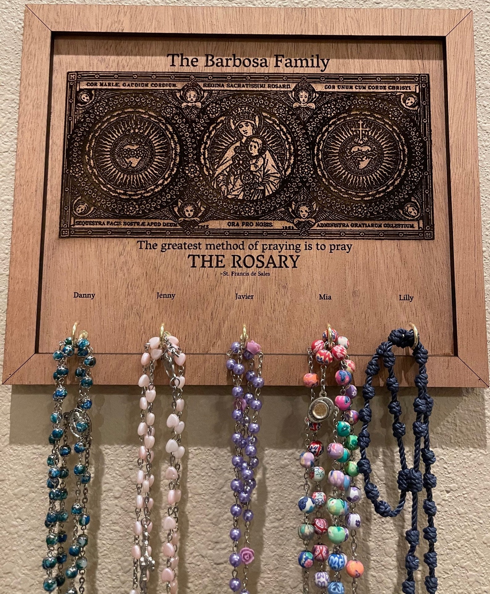 Framed Wood Rosary Holder Family Personalization Engraved - Etsy