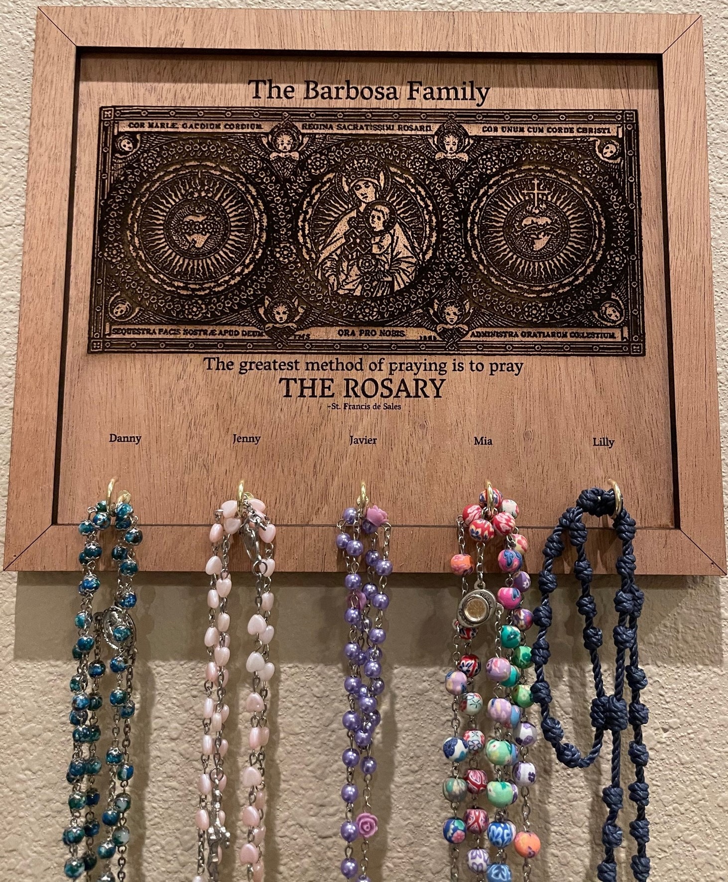 Framed Wood Rosary Holder Family Personalization Engraved | Etsy