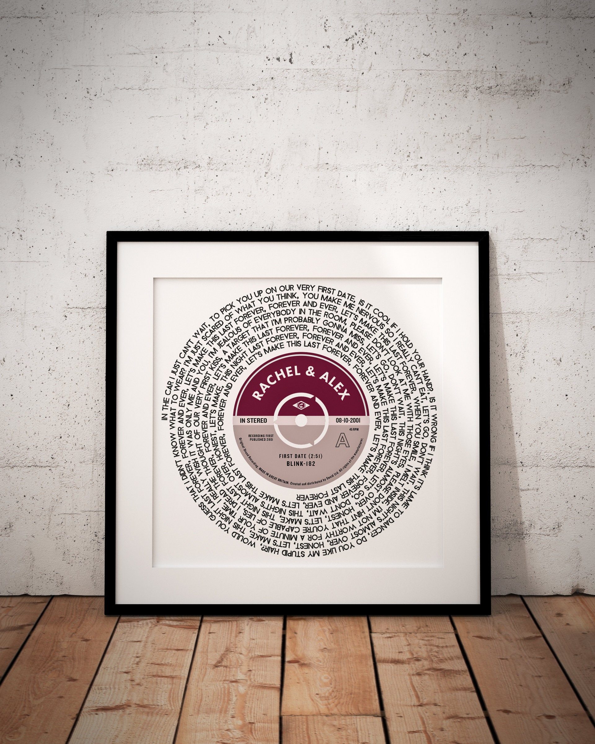 Personalised Vinyl Record Print / Vinyl Lyrics Print / Record Lyrics ...