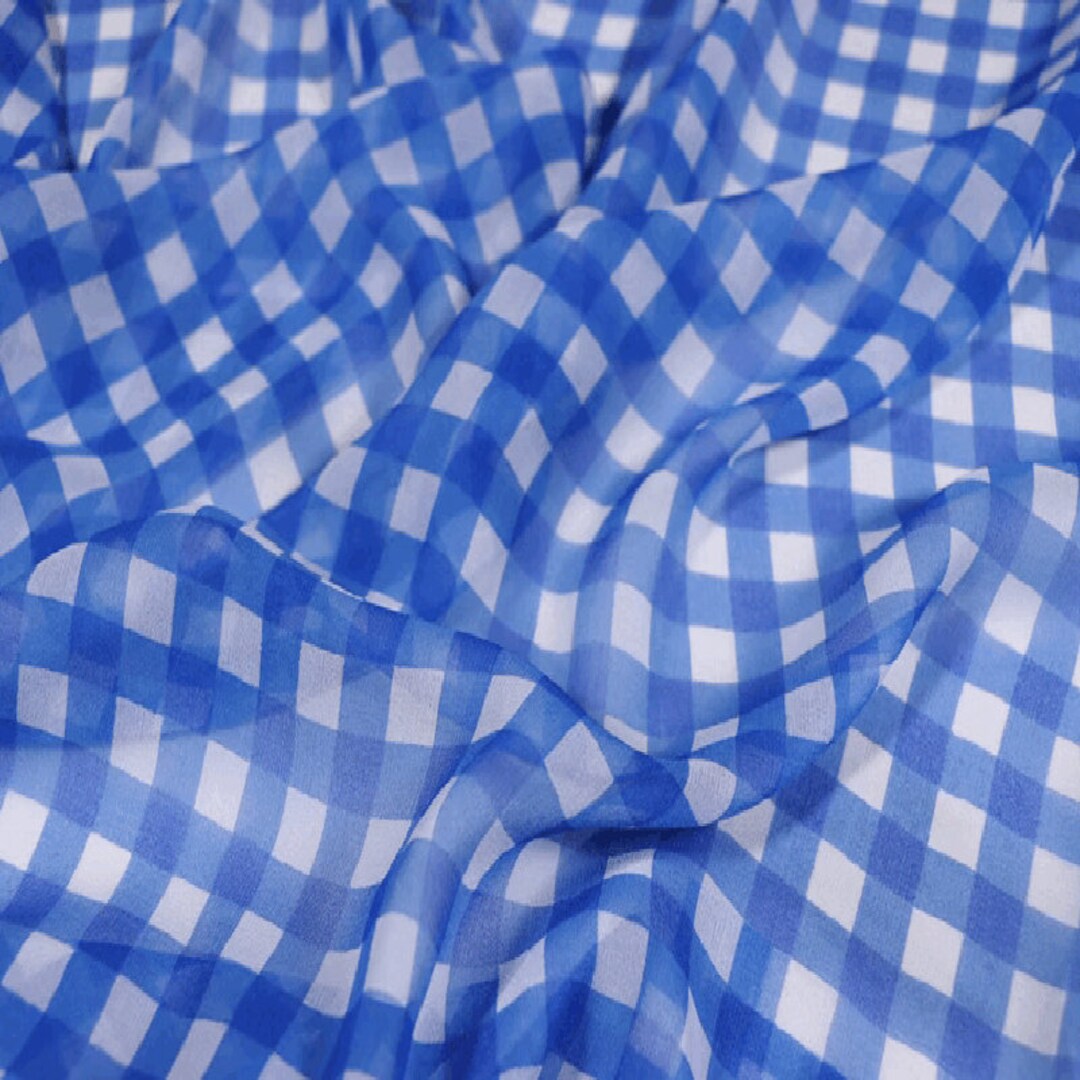 Bulk-Lager / Meter,Blau Weiß Grid Print Silk Georgette Stoff,Breite 44 ...