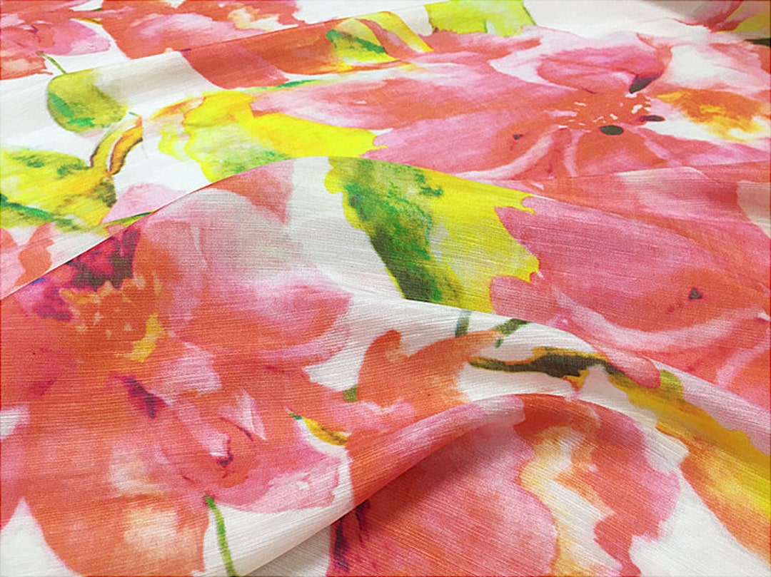 Red Flower Print Silk Linen Fabric, Silk Linen Fabric, Width 55 Inch,by ...