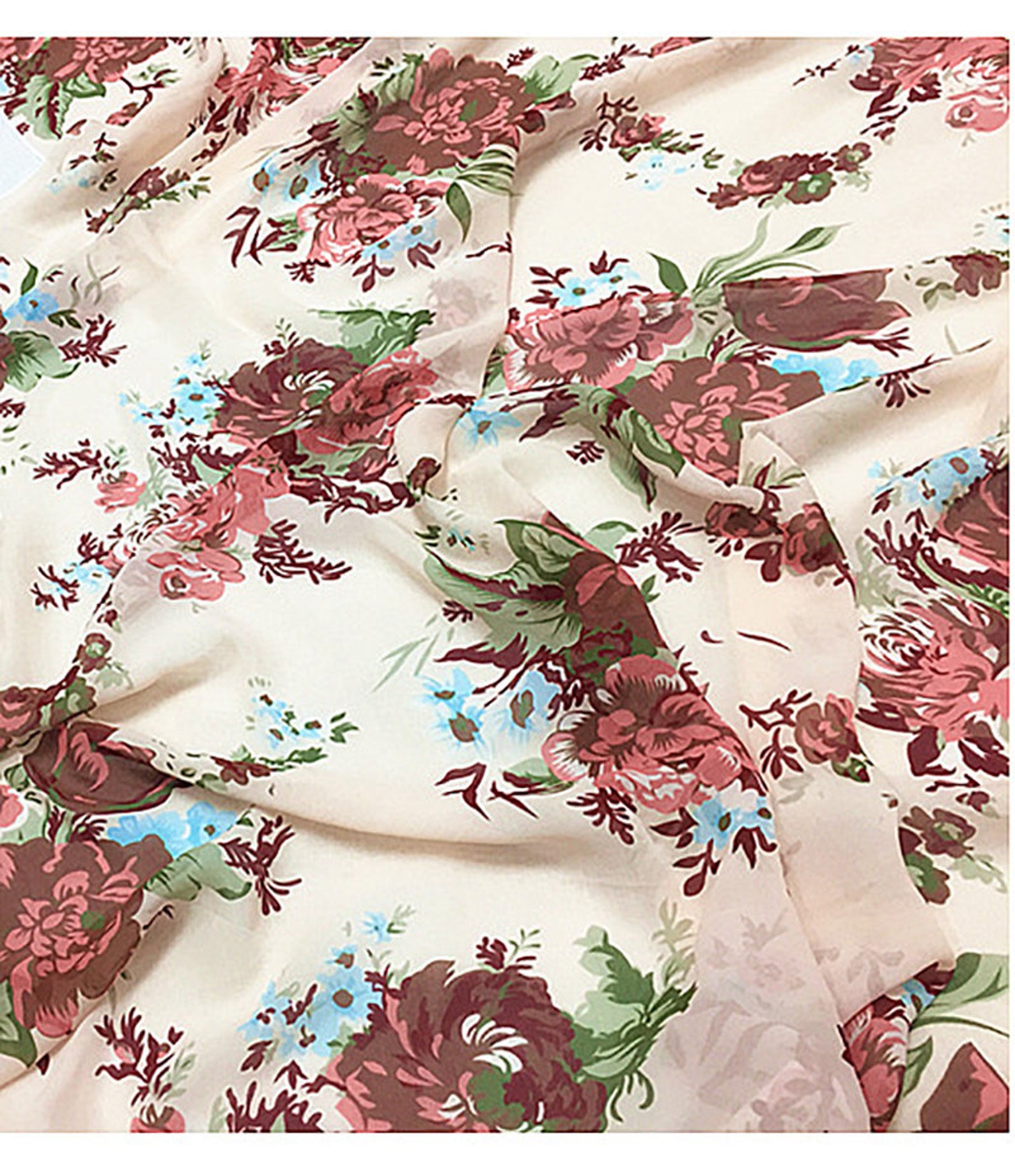 Estampado Floral Seda Georgette Tela Beige Ancho 42 pulgadas | Etsy