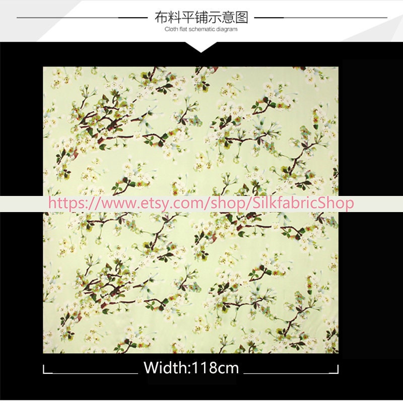 Thousand Tree Pear Floral Print Stretch Silk Satin Silver Fabric ...