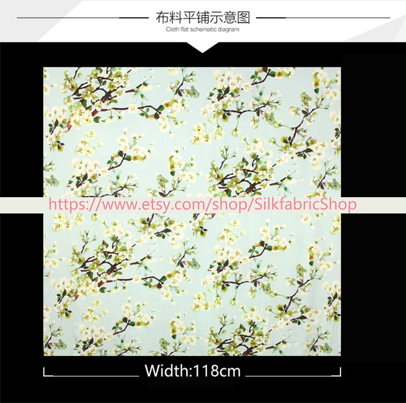 Thousand Tree Pear Floral Print Stretch Silk Satin Silver Fabric ...