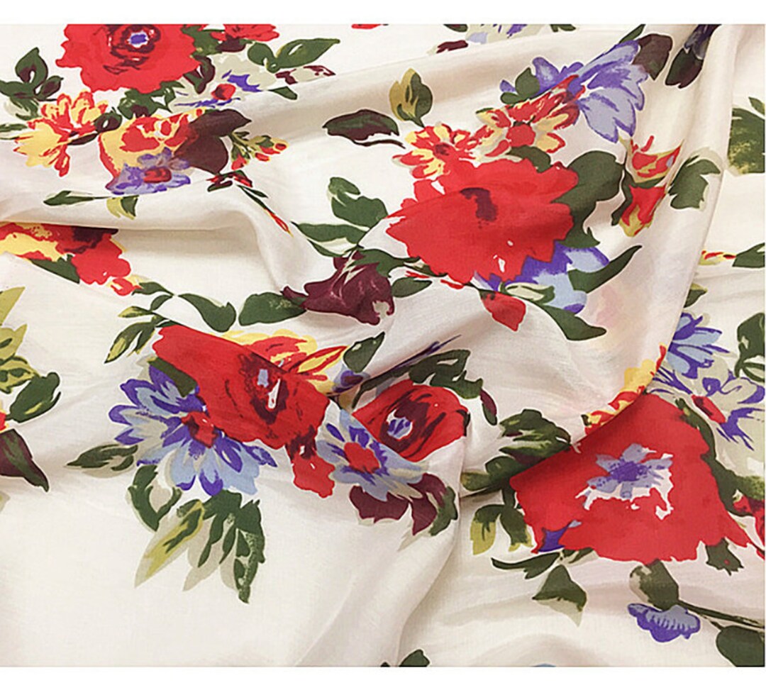 Floral Print Beige Silk Cotton Blend Fabric Width 55 Inch - Etsy