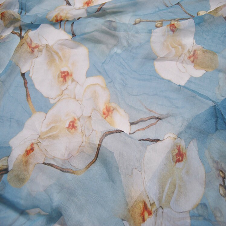 Floral Print Silk Georgette Blue Fabric Width 54 Inch,silk Georgette ...