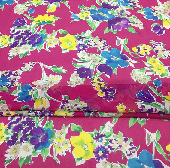 100% Pure Silk Chiffon Floral Print Fabric width 52 Inch,flower Silk ...