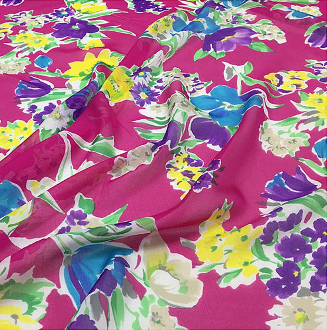 100% Pure Silk Chiffon Floral Print Fabric ，width 52 Inch,flower Silk ...