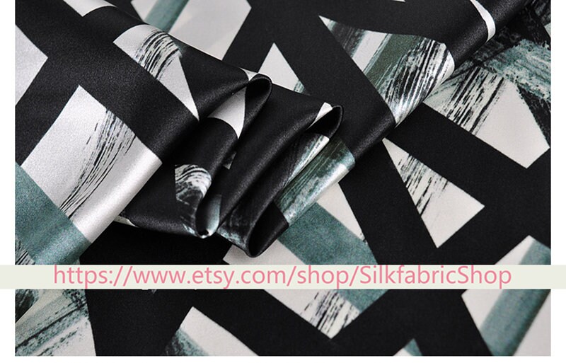 Geometric Patterns Line Print Silk Stretch Satin White Fabric Width 46 ...