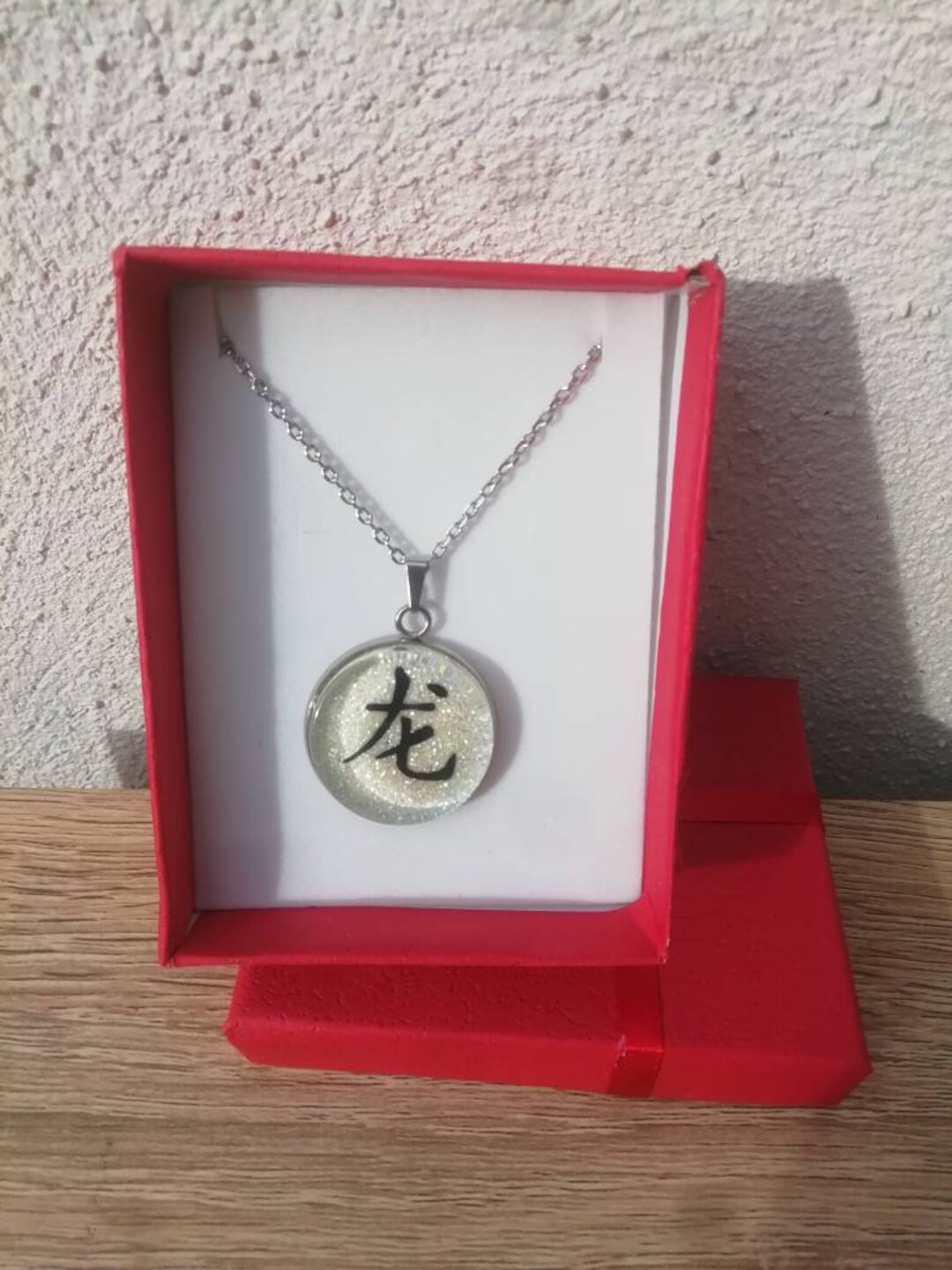 Designer Pendant the Dragon Ideogram Chinese Zodiac, Glass Painted on ...