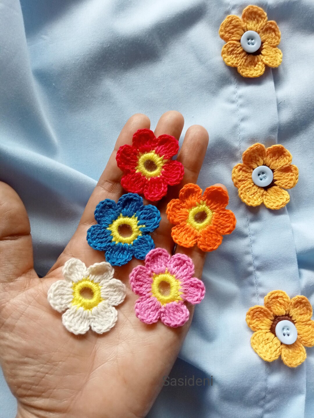 Set 5x Crochet Buttons Flowers Accessories Shirt Handmade Daisy Flowers ...