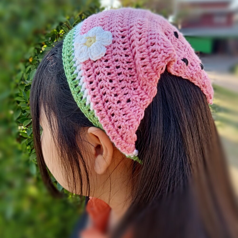 Crochet Bandana With Watermelon Pattern, Triangle Headband Beautiful ...
