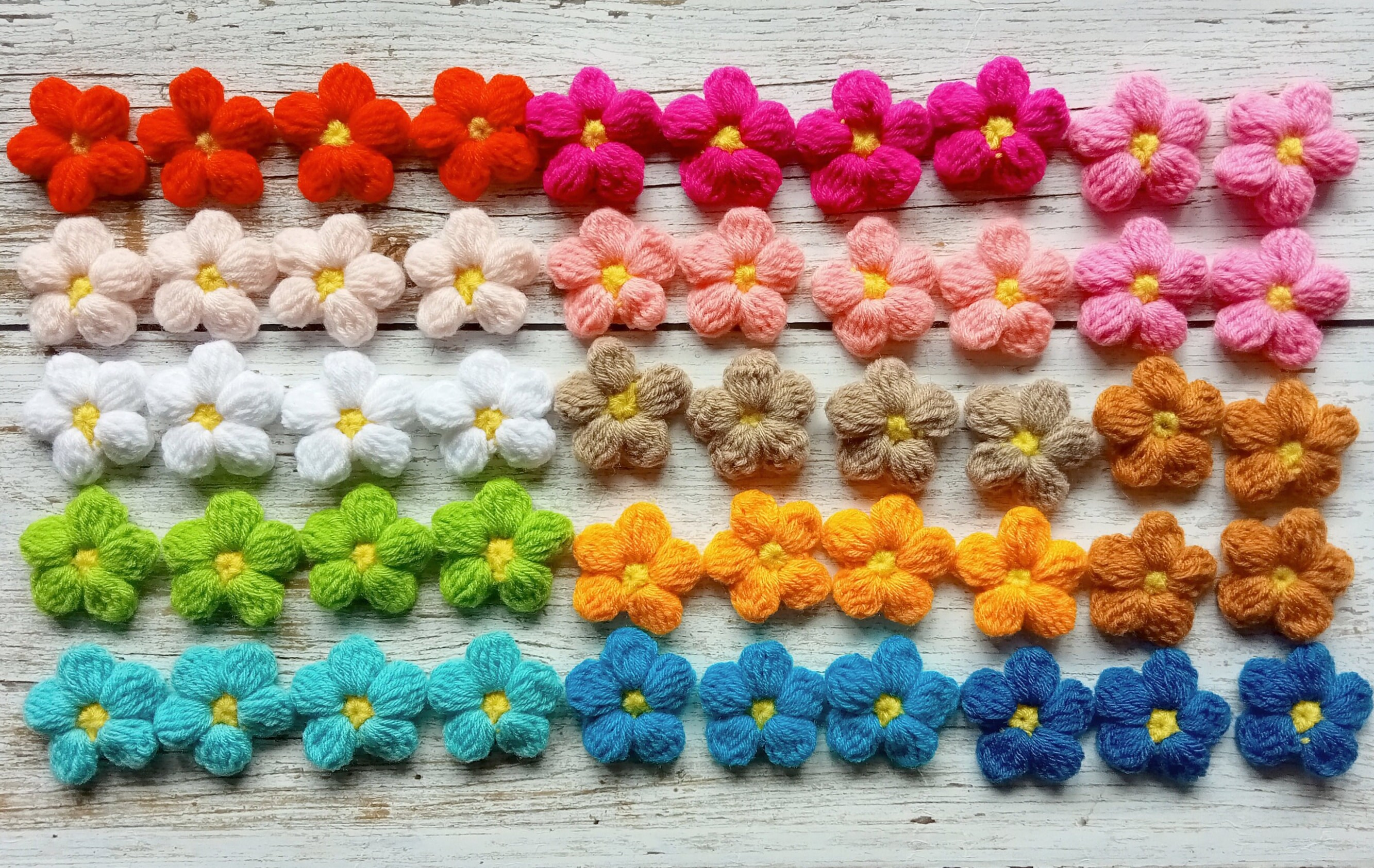 50 Pieces Crochet Puff Flowers Mixed Colorshandmade Crochet Flowers ...