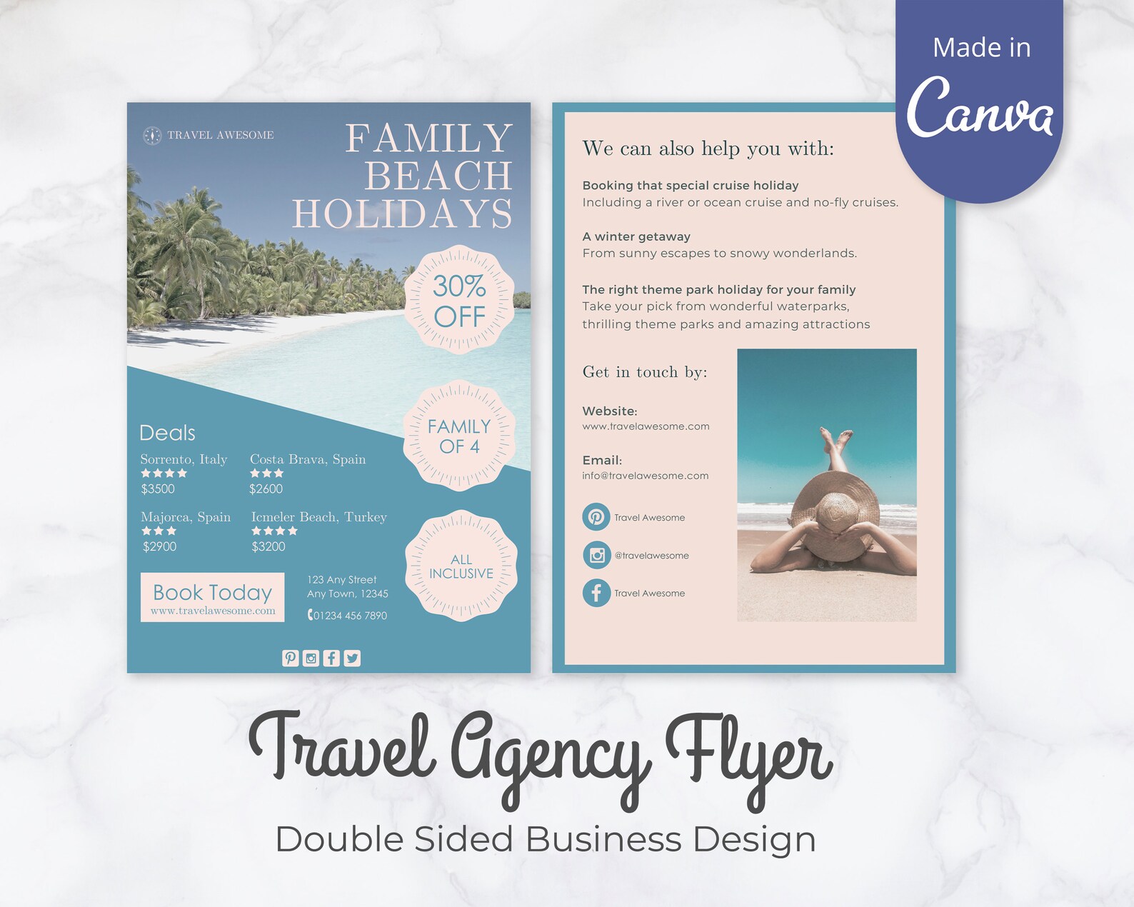 Travel Flyer Template Canva Travel Agency Flyer Business | Etsy